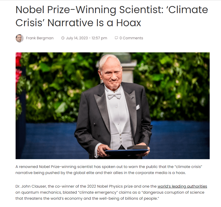 Noble Scientist Says Climate Change Is A Hoax | Armstrong Economics